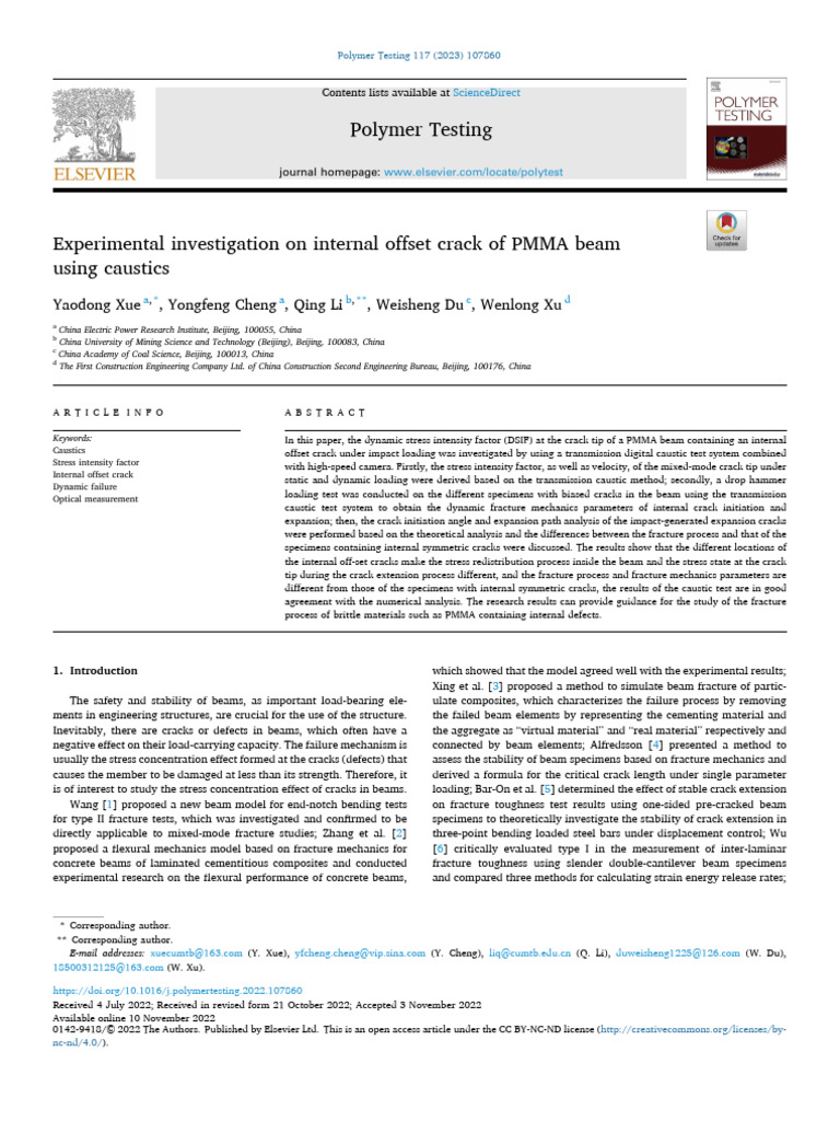Experimental Investigation On Internal Offset Crack of PMMA Beam Using Caustics | PDF | Fracture ...