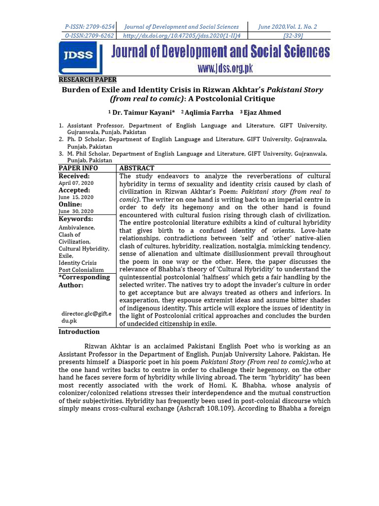 Burden of Exile and Identity Crisis in Rizwan Akhtar S Pakistani Story From Real To Comic A ...