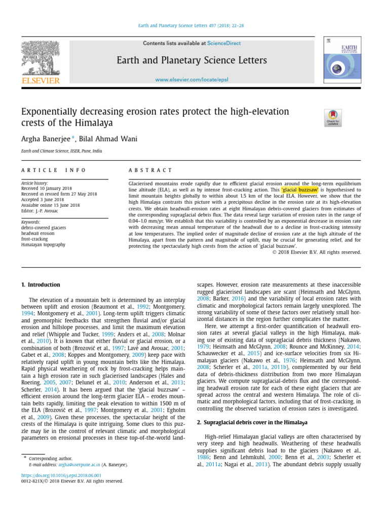 Exponentially Decreasing Erosion Rates Protect The High-Elevation ...