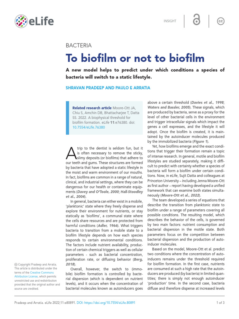 Elife 80891 v1 | PDF | Biofilm | Bacteria
