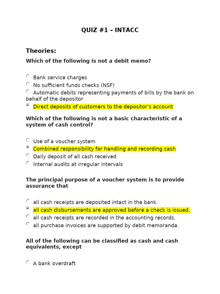 Quiz 1 | PDF | Cheque | Deposit Account
