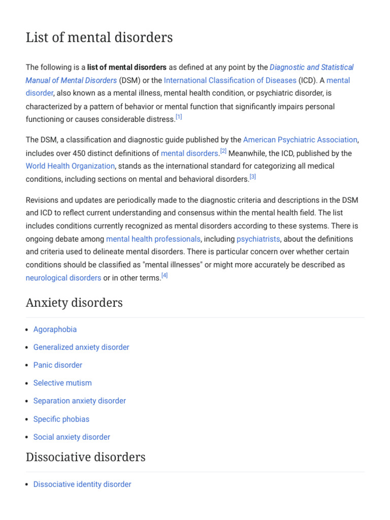 List of Mental Disorders | PDF | Personality Disorder | Mental Disorder