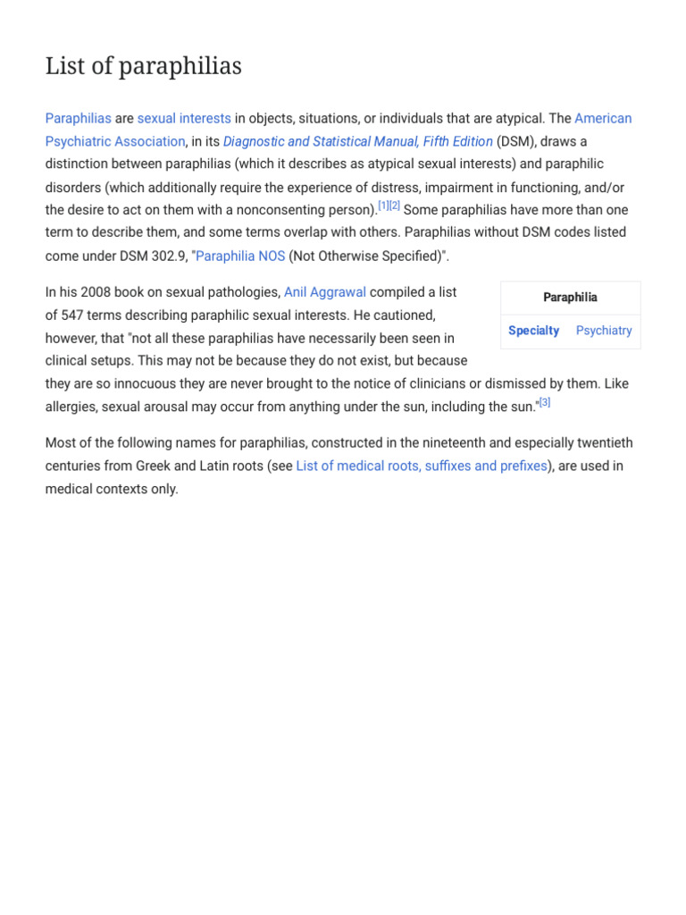 List of Paraphilias | PDF | Sexual Fetishism | Sexology