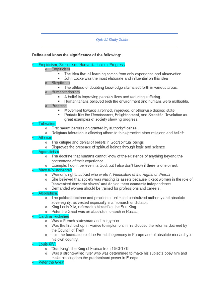 West Civ. Quiz #2 Review LC | PDF | French Revolution | English Civil War