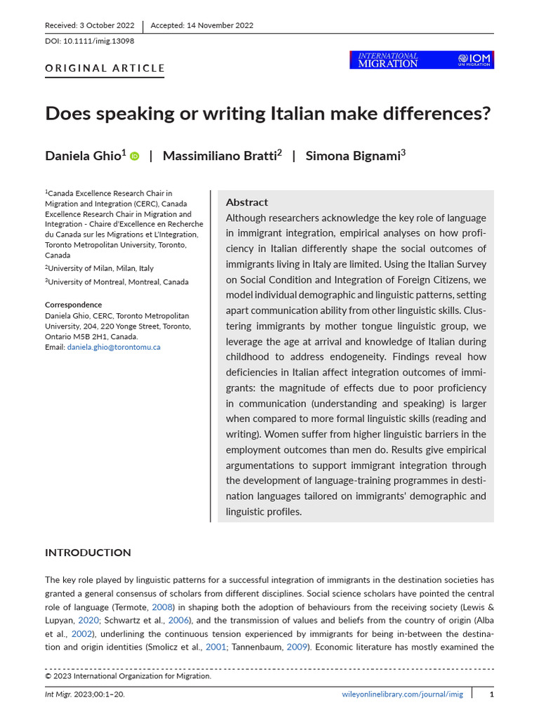 International Migration - 2023 - Ghio - Does Speaking or Writing ...