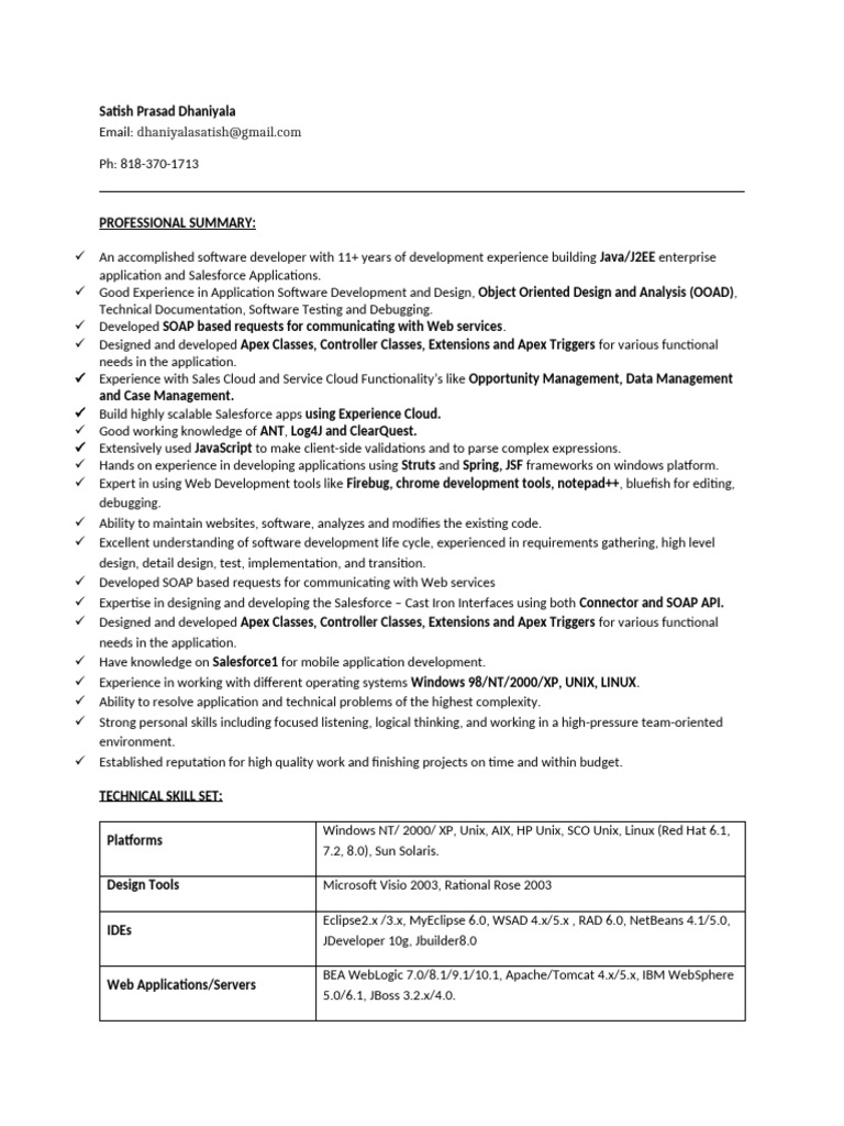 Satish Dhaniyala SF Developer | PDF | Web Service | Java (Programming Language)