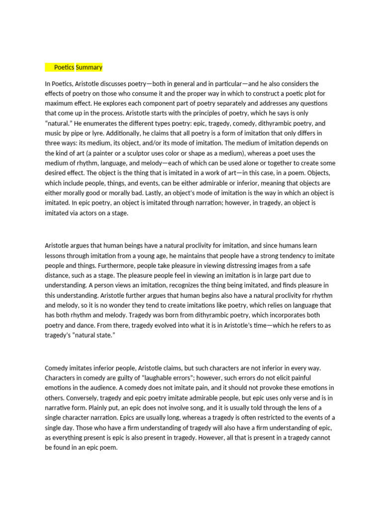 Poetics Summary-WPS Office | PDF | Tragedy | Plot (Narrative)