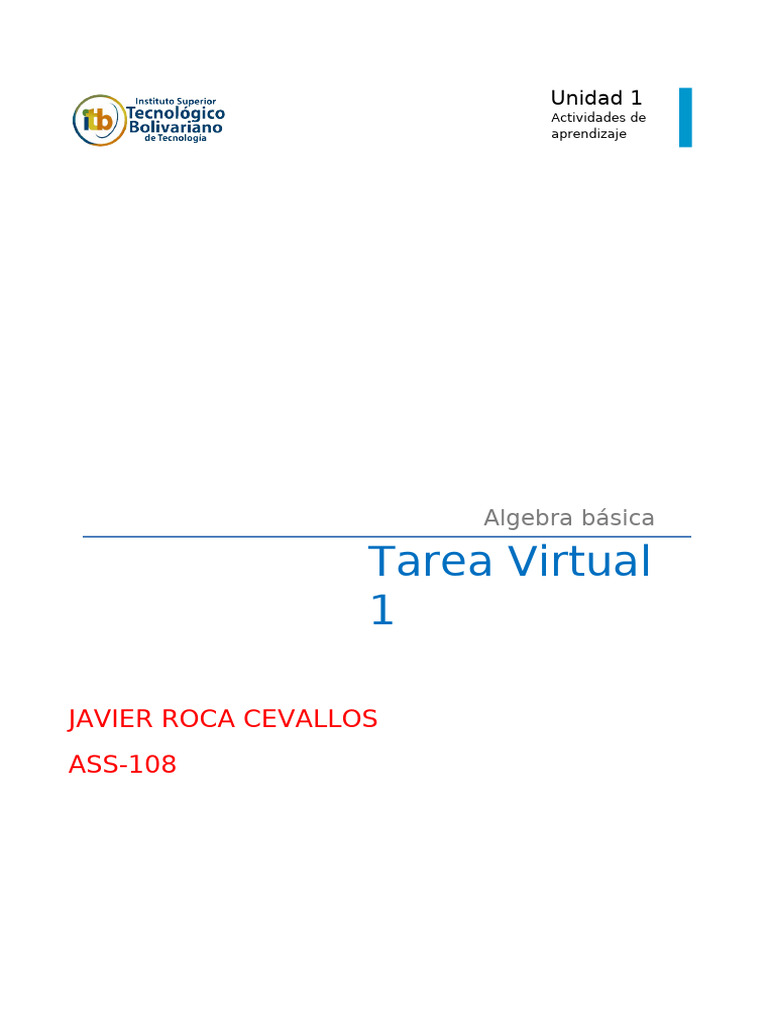 Tarea Virtual 1 matematicas | PDF | Multiplicación | Álgebra abstracta