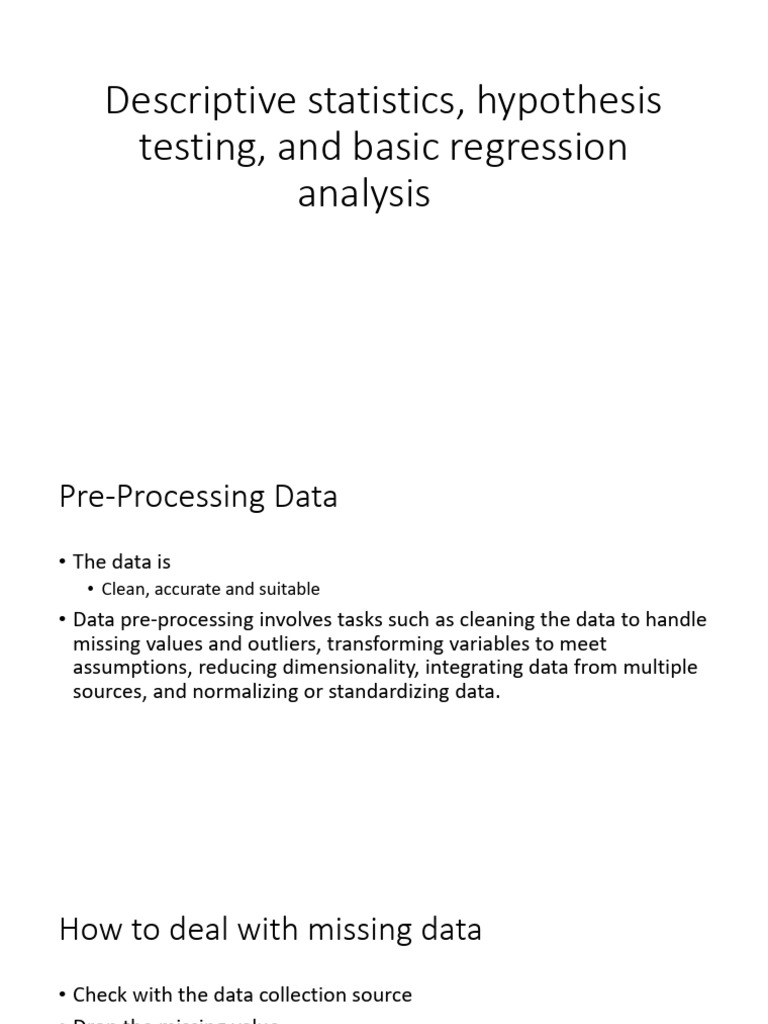 Descriptive Statistics, Hypothesis Testing, and Basic | PDF | Analysis ...