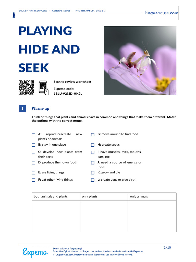 Playing Hide and Seek: Warm-Up | PDF | Predation | Camouflage