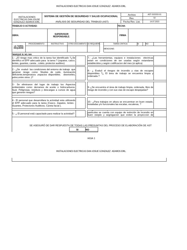 Ast Nuevo Formato | PDF | Seguridad y salud ocupacional
