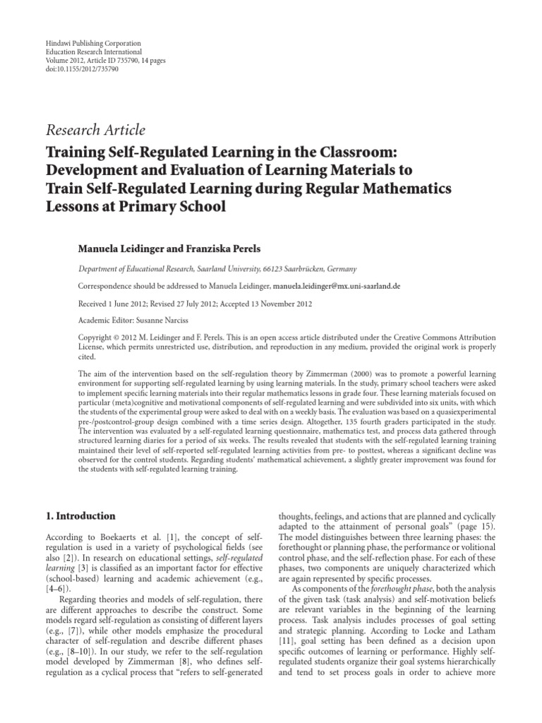 Training Self-Regulated Learni | PDF | Learning | Metacognition