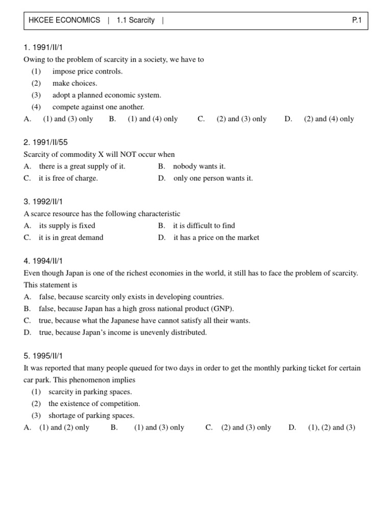 Understanding the Concept of Scarcity Through Sample Economics Exam ...