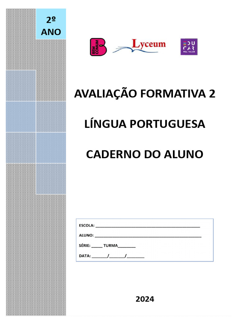 2 ano Av Formativa 2 LP e MAT Aluno 2024 | PDF