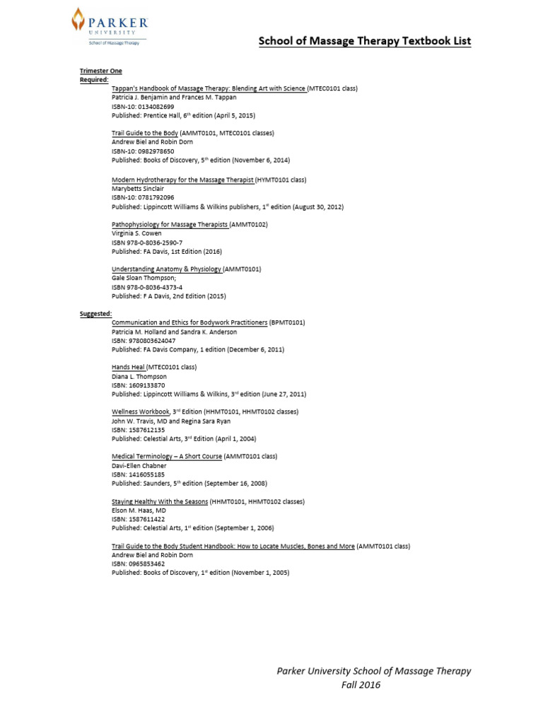 Fall 2016 Textbooks For MS | PDF | Massage | Physical Therapy