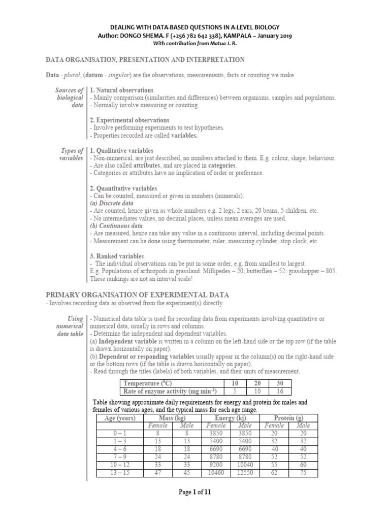 Dealing With Data Based Questions Duplicate | PDF | Leaf | Experiment