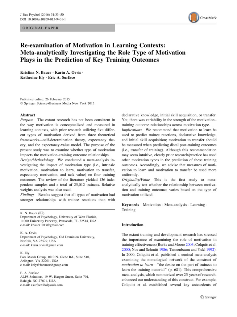 Impact of Motivation Types on Training Outcomes | PDF | Motivational ...