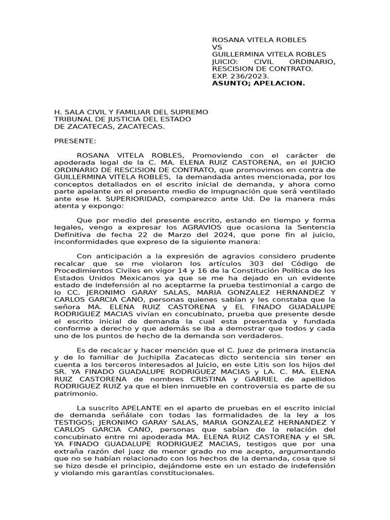 Rosana Vitela Robles Apelacion de Sentencia Definitiva | PDF ... Rosana Vitela Robles Apelacion de Sentencia Definitiva | PDF ...