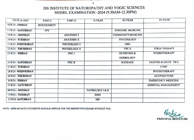 Model Examination Timetable - 2024 | PDF