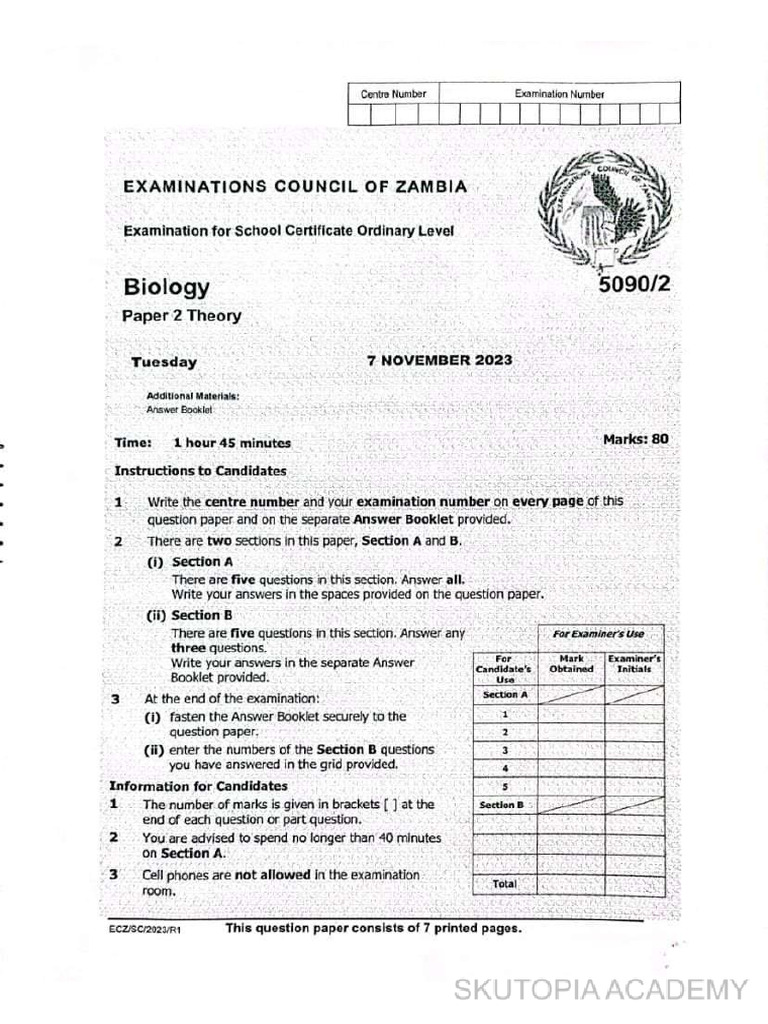 Biology Paper 2 2023 QUESTION PAPER | PDF