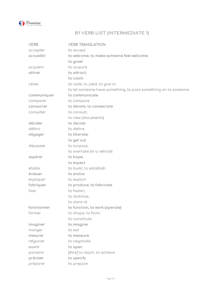 Intermediate French Verbs | PDF