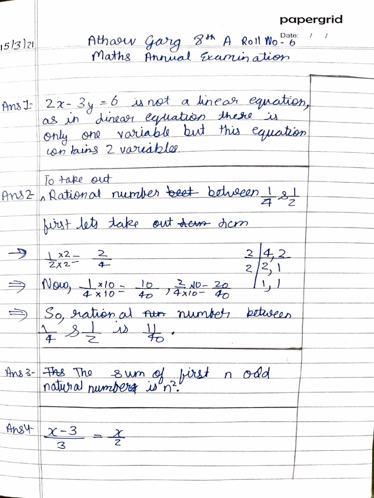 Maths Annual Exam - Atharv Garg - 8th A | PDF