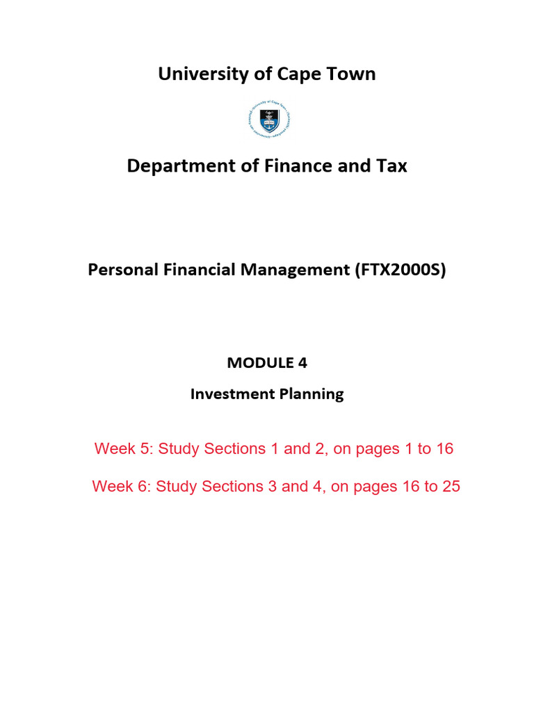 Study Notes - Module 4 - Investment Planning | PDF | Diversification ...