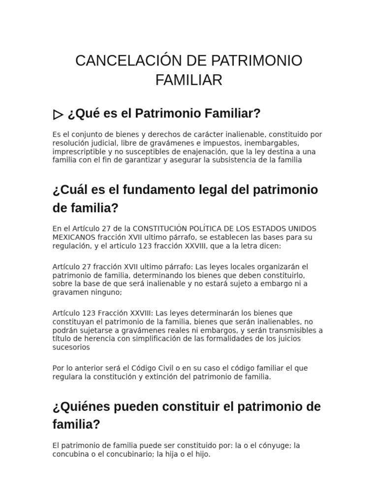 CANCELACIÓN DE PATRIMONIO FAMILIAR | PDF | Demanda judicial | Bienes (Ley)