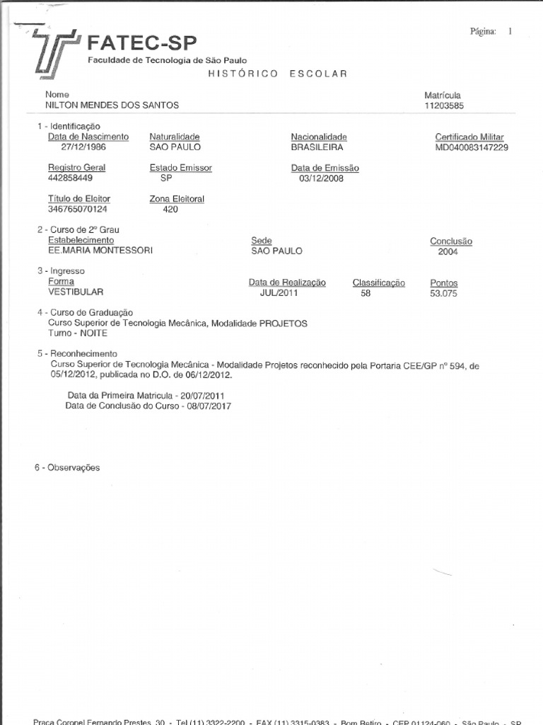 Histórico Fatec SP | PDF