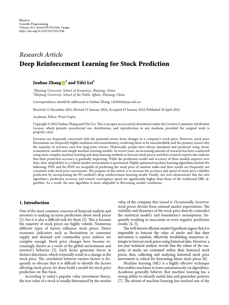 Deep Reinforcement Learning For Stock Prediction | PDF | Machine Learning | Forecasting