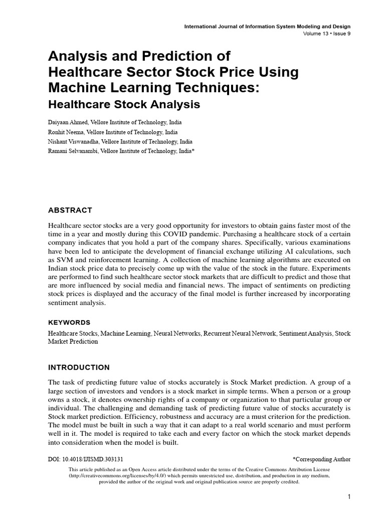 Analysis and Prediction of Healthcare Sector Stock Price Using Machine ... Analysis and Prediction of Healthcare Sector Stock Price Using Machine ...