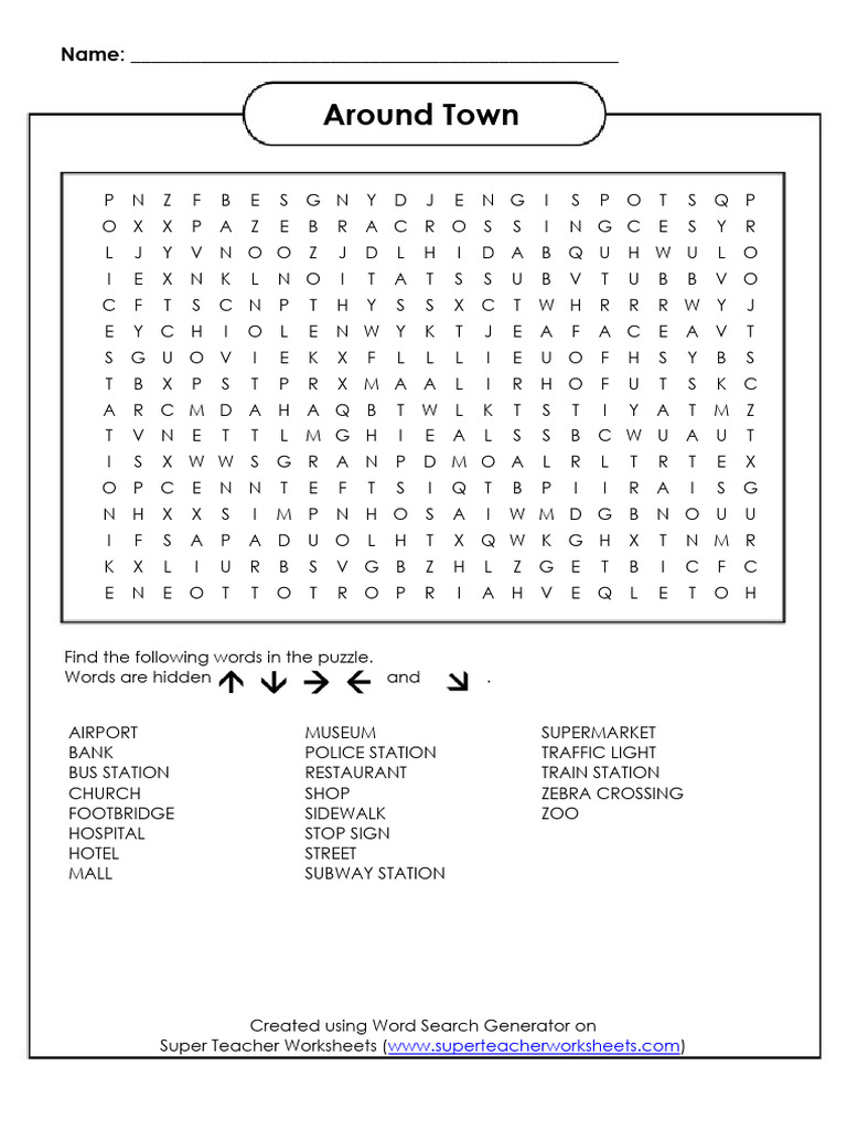 Super Teacher Worksheets Around Town | PDF | Word Search | Land Transport