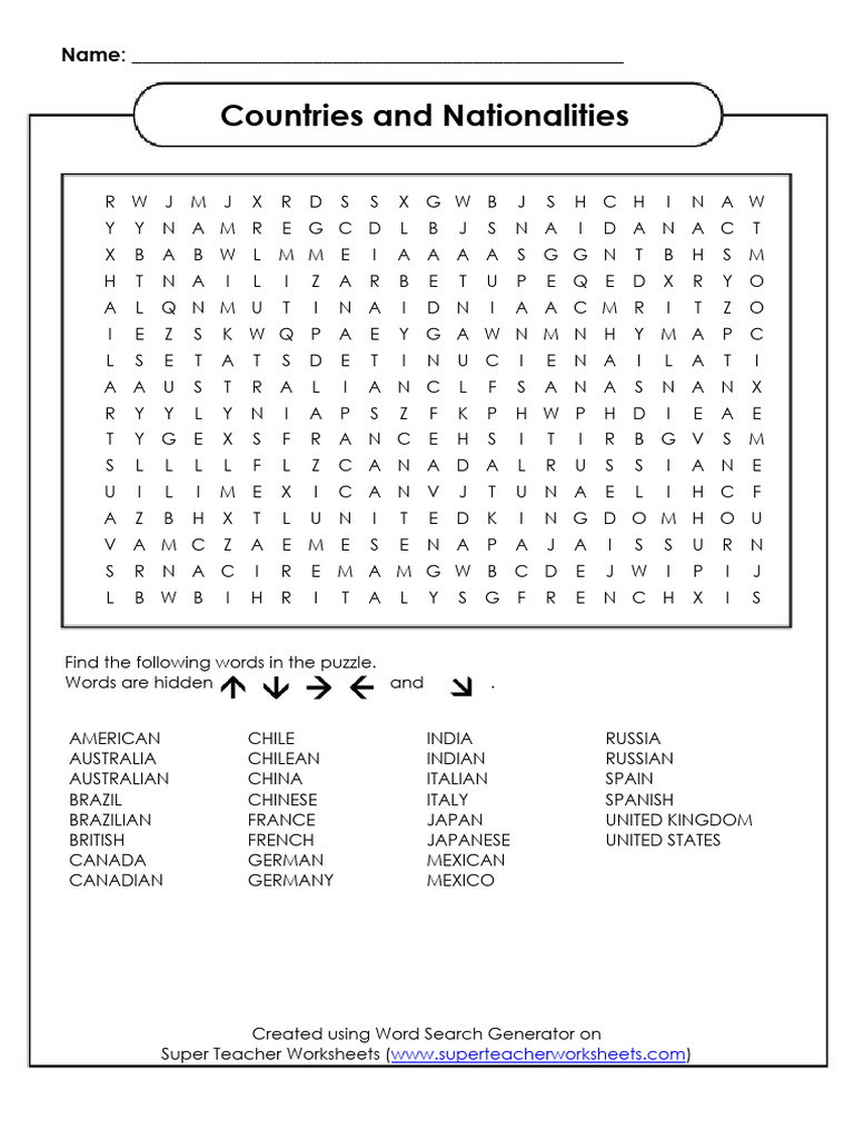 Super Teacher Worksheets Countries and Nationalities | PDF | Word ...