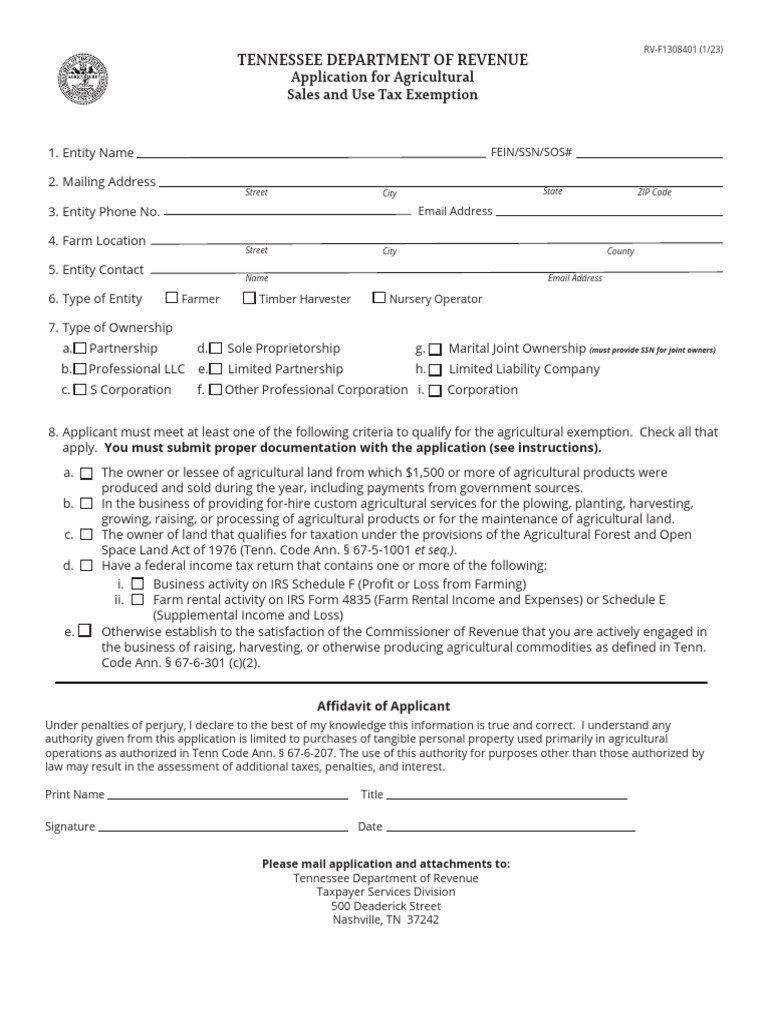 Application For Agricultural Sales and Use Tax Exemption | PDF | Tax ...