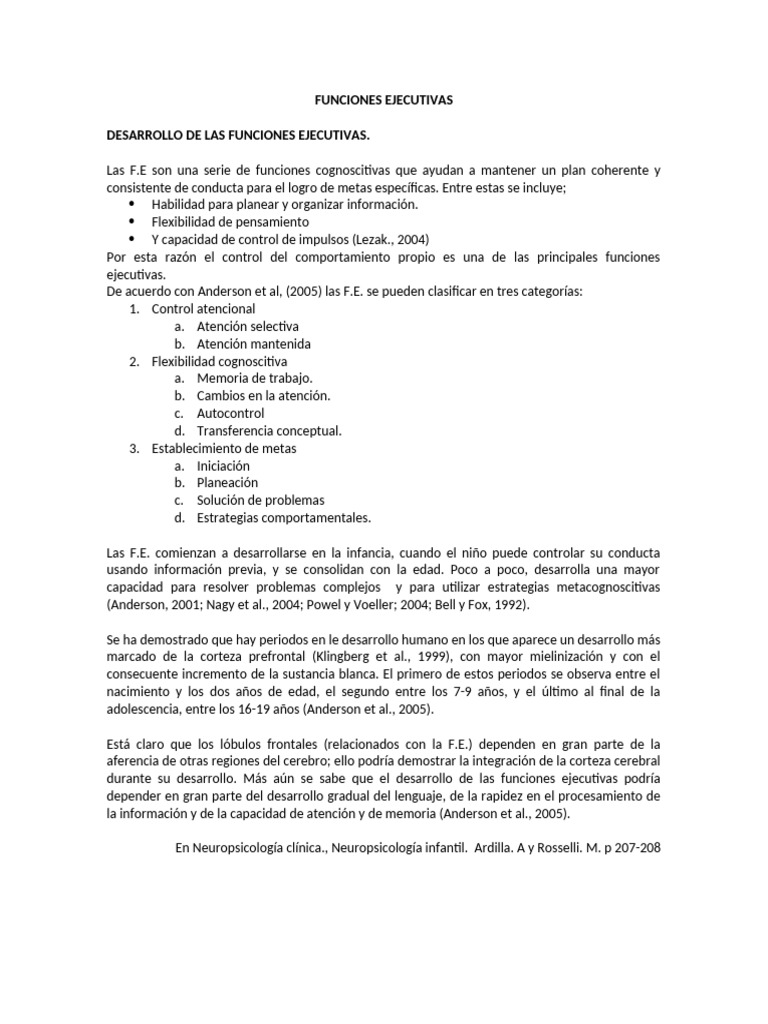 Desarrollo de Funciones Ejecutivas | PDF | Atención | Funciones ejecutivas