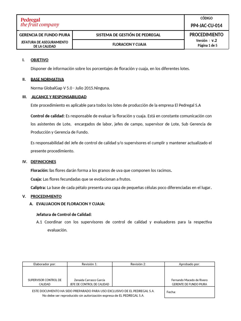 PP4-JAC-CU-014 Floracion y Cuaja | PDF