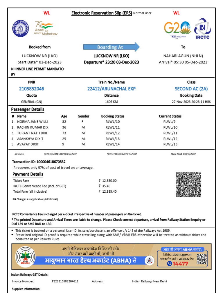 IRCTC TKT Specimen Original | PDF | Identity Document | Payments