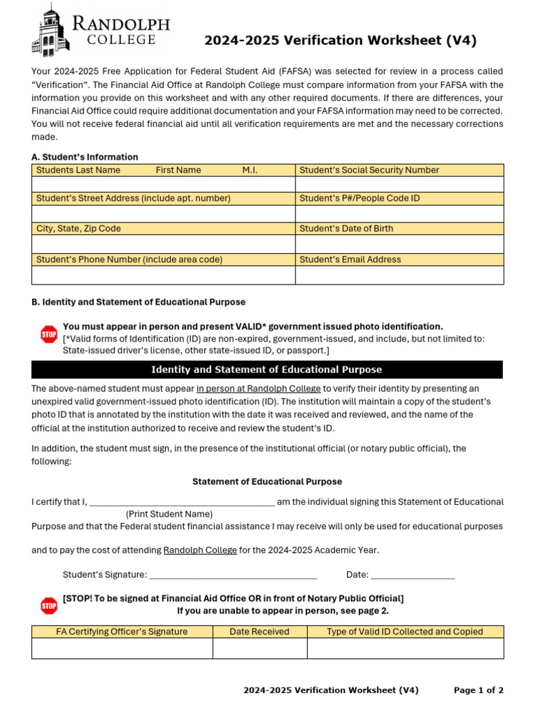 2425 V4 Verification Worksheet | PDF | Identity Document | Notary Public