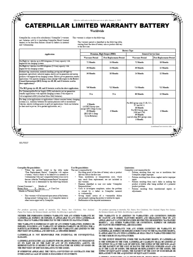 Limited Warranty On Cat Batteries | PDF | Legal Liability | Business Law