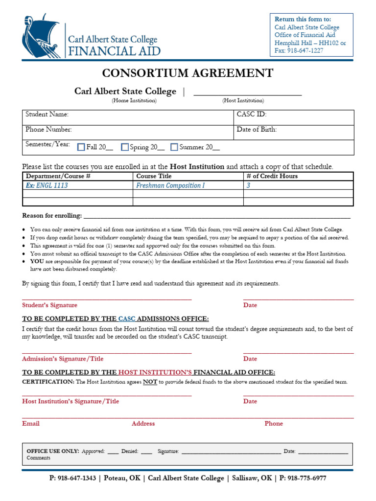 Consortium Agreement for Financial Aid | PDF