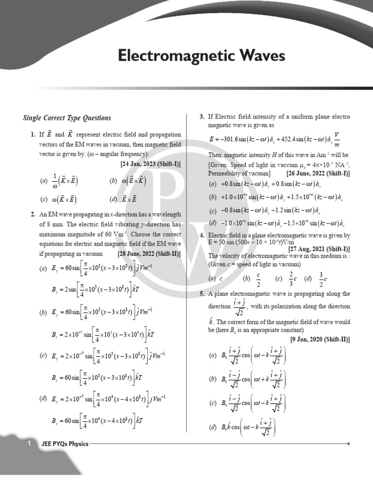 Electromagnetic Waves - PYQ Practice Sheet | PDF | Waves | Electromagnetic Radiation