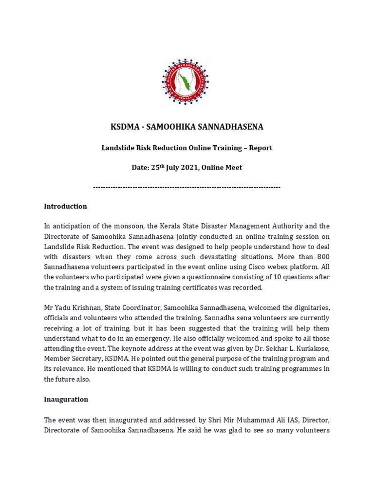 Landslide Risk Reduction Report-25th-July | PDF | Disaster Risk ...
