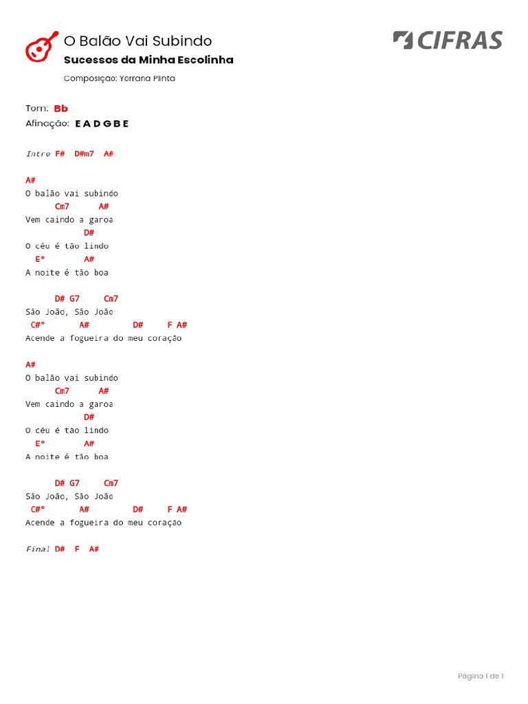 CIFRAS - Cifra - Sucessos Da Minha Escolinha - o Balao Vai Subindo | PDF
