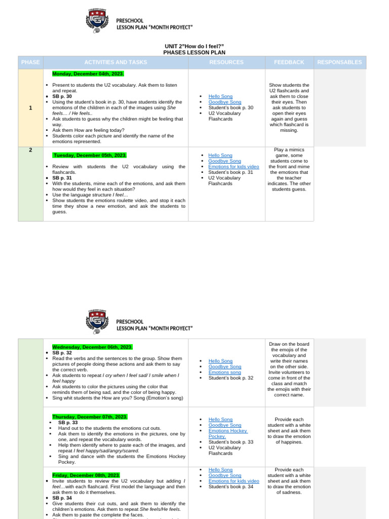 SECUENCIA DE ACTIVIDADES K2A UNIT 4diciembre | PDF | Psychology