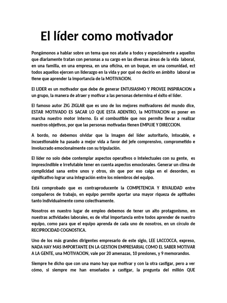 El líder como motivador eficaz | PDF | Motivación | Motivacional