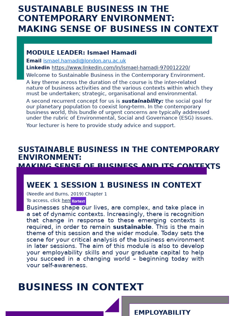 SBE Week 1 Session 1 BUSINESS IN CONTEXT | PDF | Sustainability | Corporate Social Responsibility