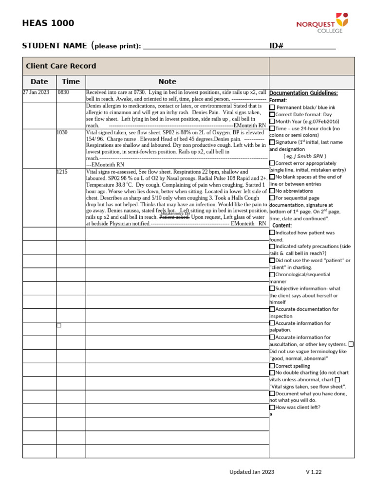 Client Care Record With Guidelines Jan 2023 | PDF | Physical ...