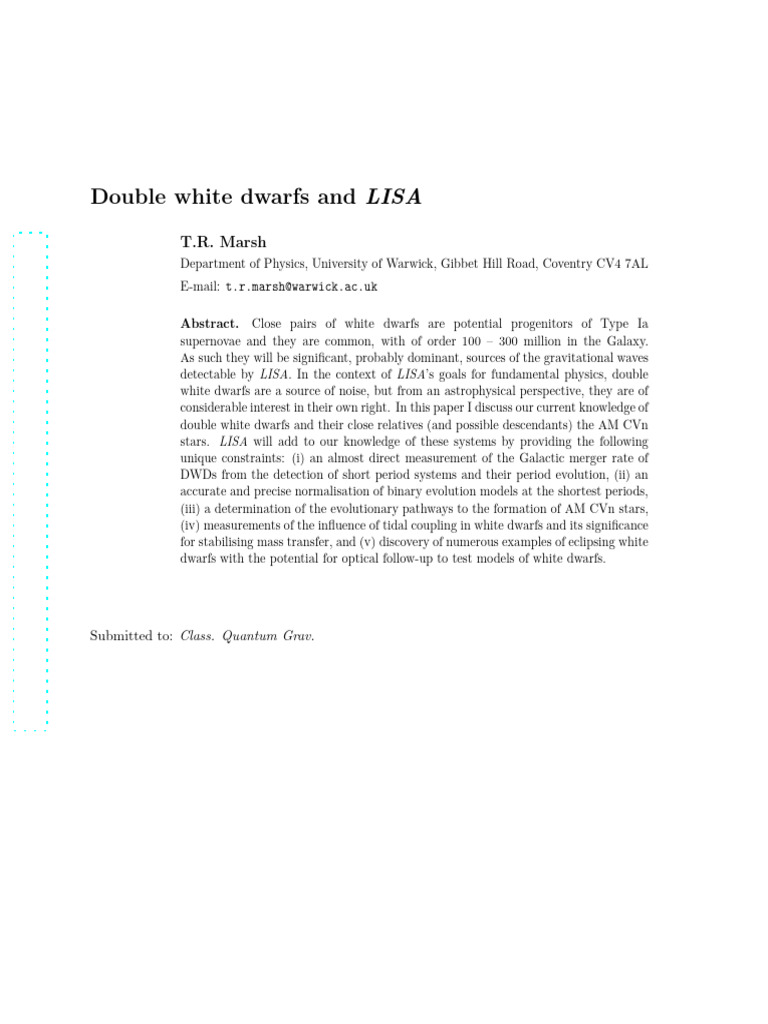 Double White Dwarfs and LISA: T.R. Marsh | PDF | Stars | Supernova
