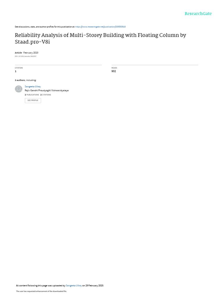 Reliability Analysis of Multi Storey Building With Floating Vcolumn by Staad Pro v8 | PDF | Beam ...