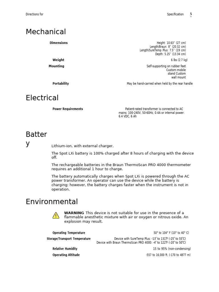 Directions For Use - Spot Vital Signs LXi | PDF | Mains Electricity | Hertz